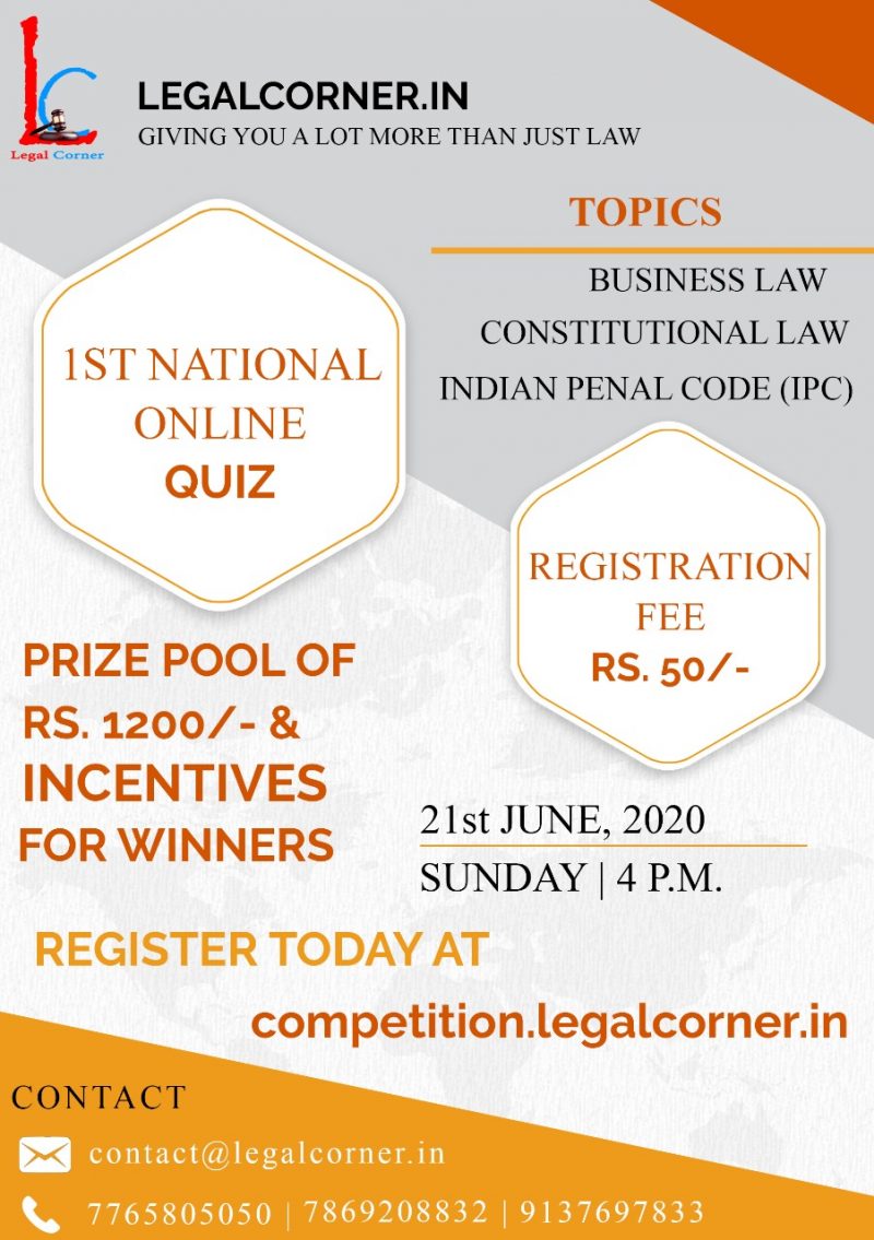 1st National Online Legal Quiz Competition by Legal Corner - iPleaders