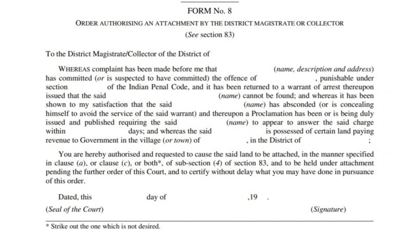 Circumstances under which proclamation and attachment can be made under ...